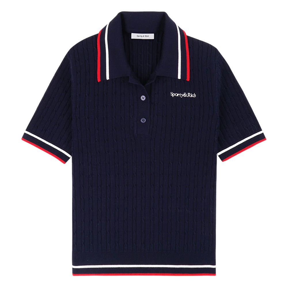 SPORTY & RICH WOMEN'S SERIF LOGO MINI CABLE POLO – D-mop